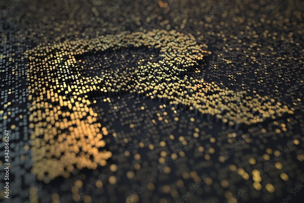 Golden numbers bars compose ZAR South African rand symbol on black ...