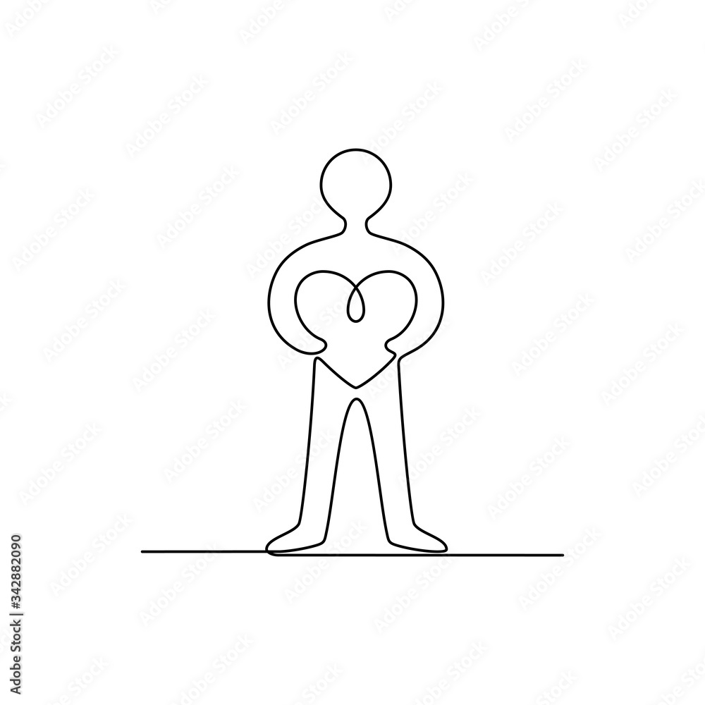 Continuous line drawing. People. Man holding heart. Black isolated on ...