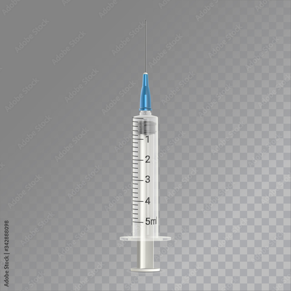 3d realistic white medical syringe. Design template on transparent ...