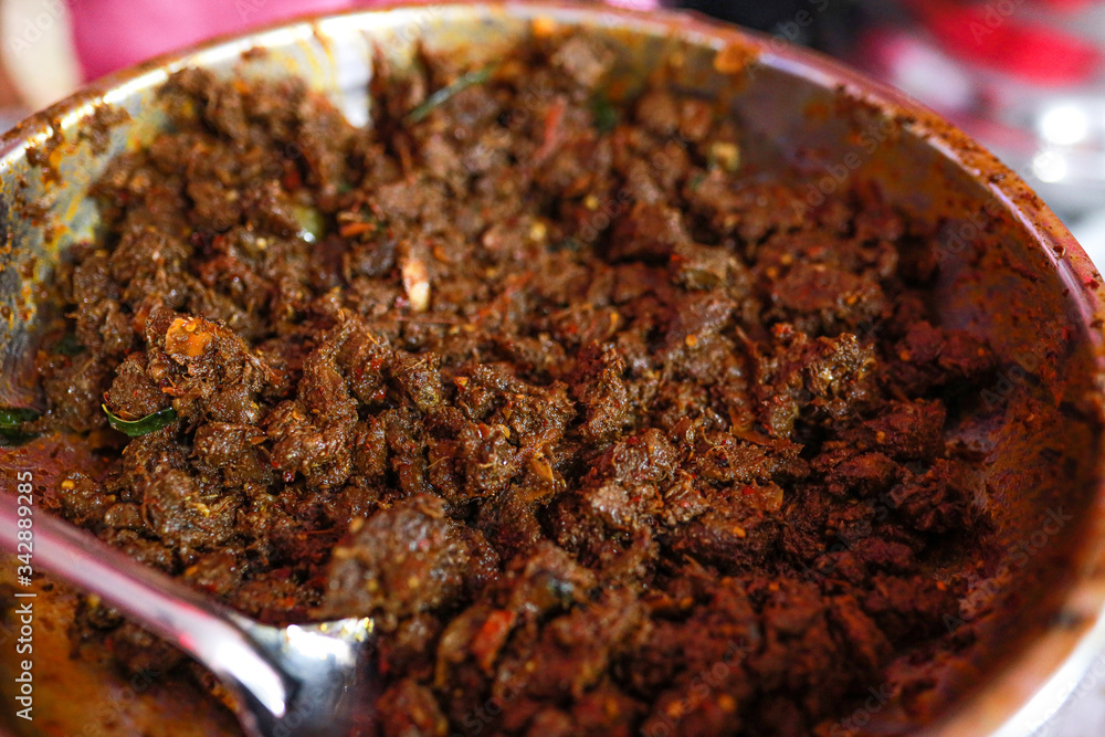 Kerala style beef dry fry. delicious spicy Beef fry in banquet table ...