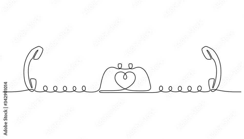 Continuous line drawing. Telephone relationships. Two handsets are ...