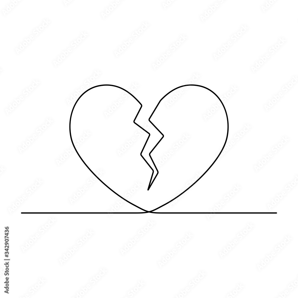 Continuous line drawing. Broken heart. Black isolated on white ...