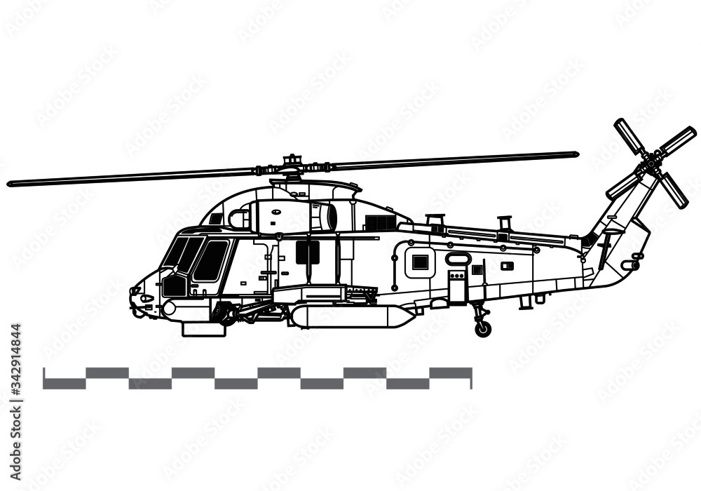 Vektorová grafika „Kaman SH-2G Super Seasprite. Vector drawing of anti ...
