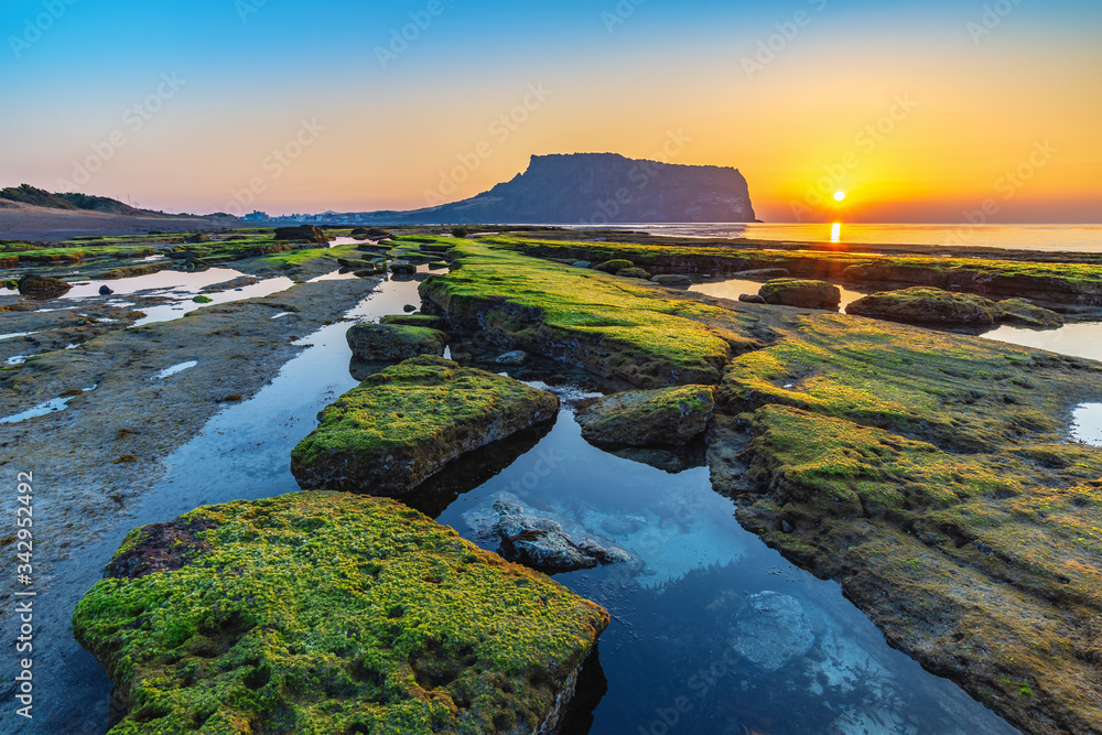 Jeju Island South Korea, Sunrise nature landscape at Jeju Do Seongsan ...