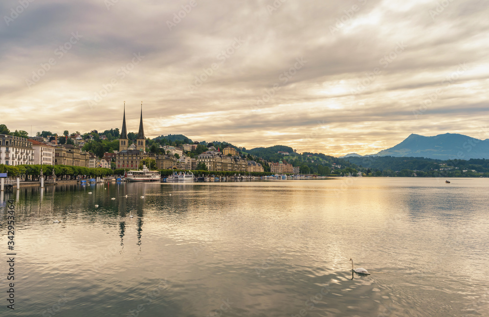 Lucerne (Luzern) Switzerland, city skyline sunrise at Lake Lucerne ...