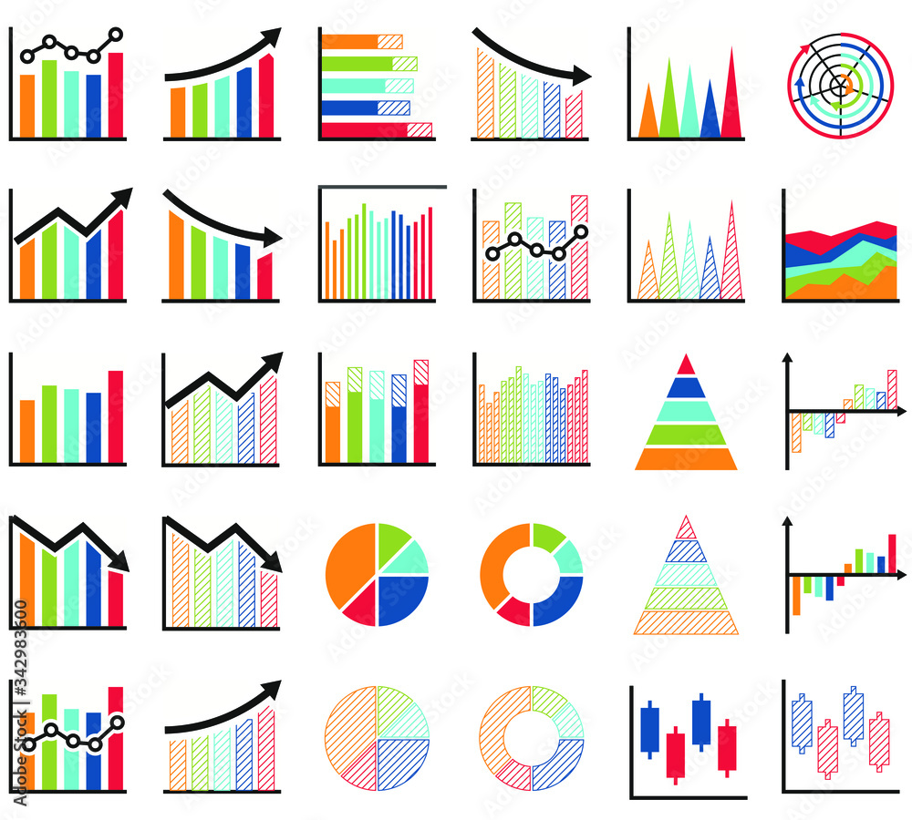 Set of chart for report icon. 640x640 pixels, Flat success graph icons ...