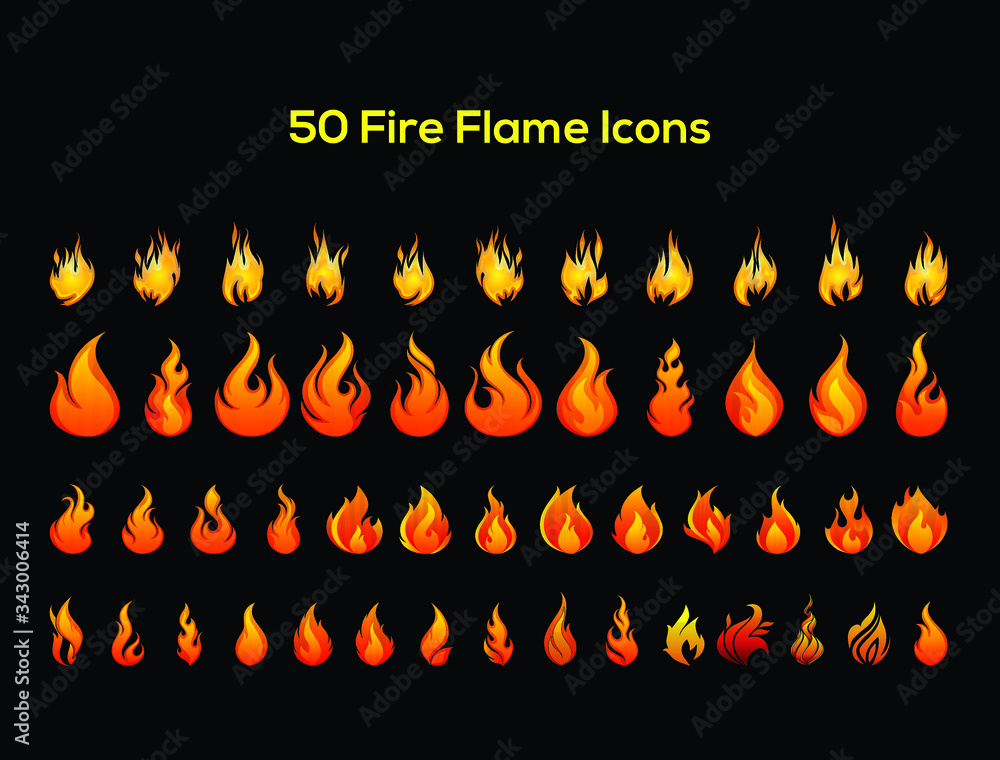 50 fire and flames icon illustration abstract vector art for UI/UX ...