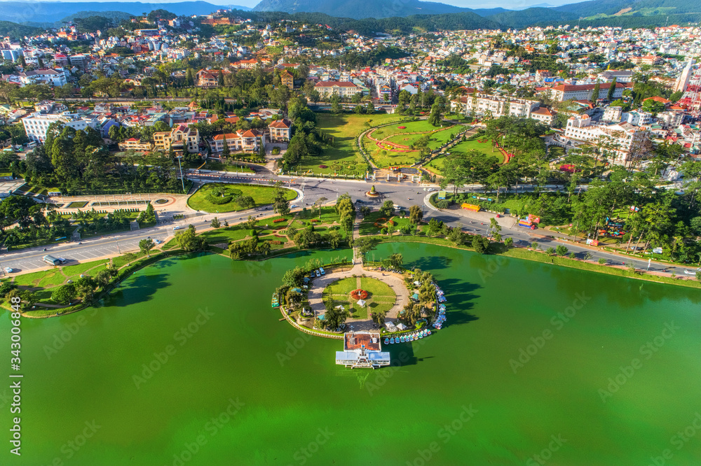Top view aerial photo from flying drone of a Da Lat City with ...