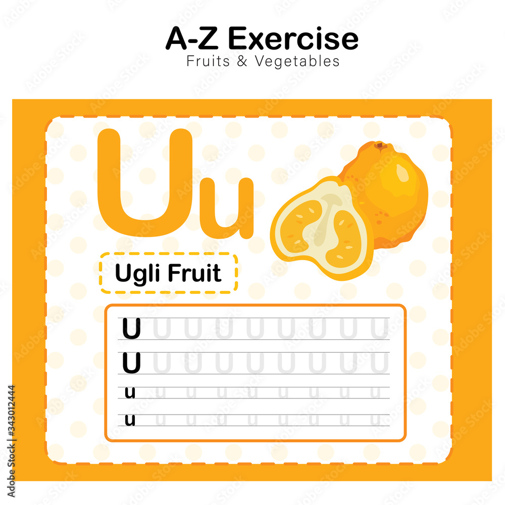Exercises sheet for kids, Alphabet U. exercise with cartoon vocabulary ...