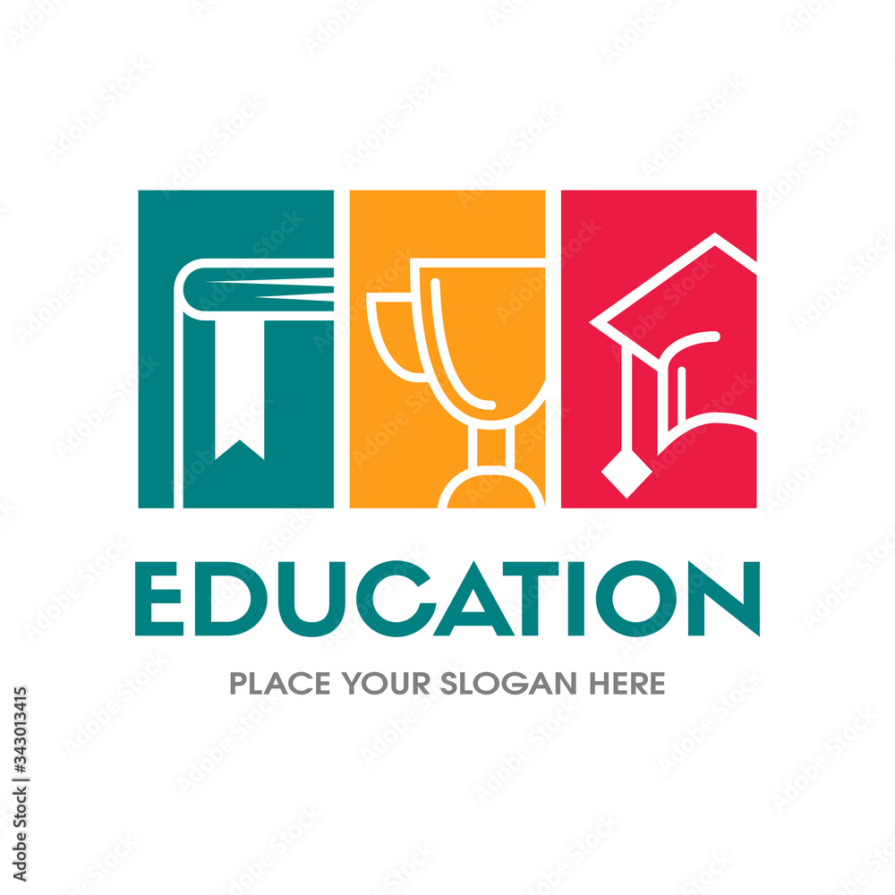 Education vector logo template with book, trophy and student hat symbol ...