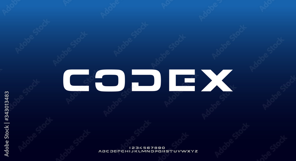 Codex, a bold modern sporty typography alphabet font. vector ...