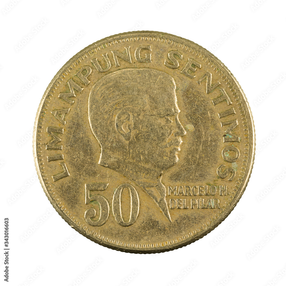 50 philippine sentimo coin (1971) reverse isolated on white background ...