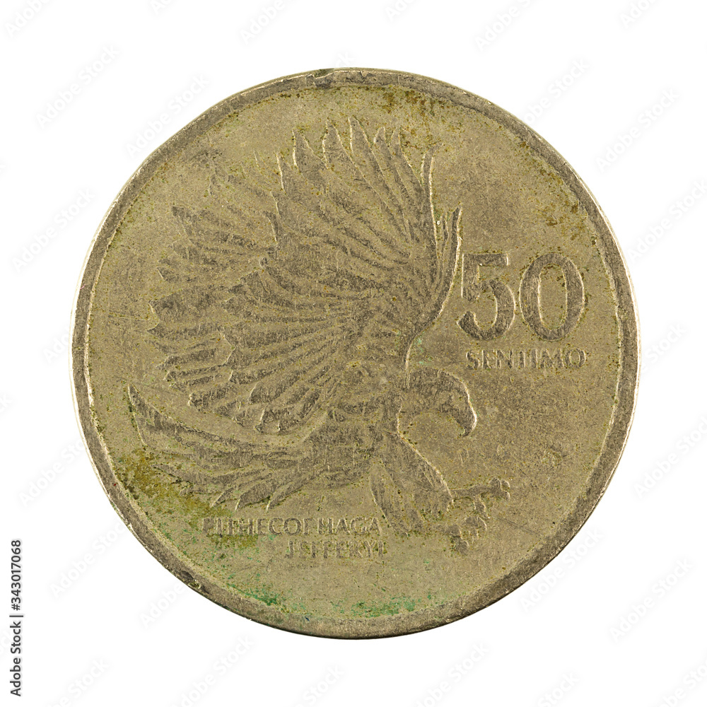 50 philippine sentimo coin (1989) reverse isolated on white background ...
