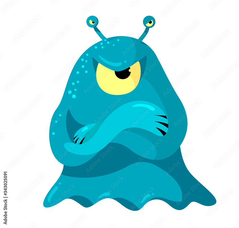 Angry Slug Monster or Alien with One Big and Two Small Eyes Antennas ...