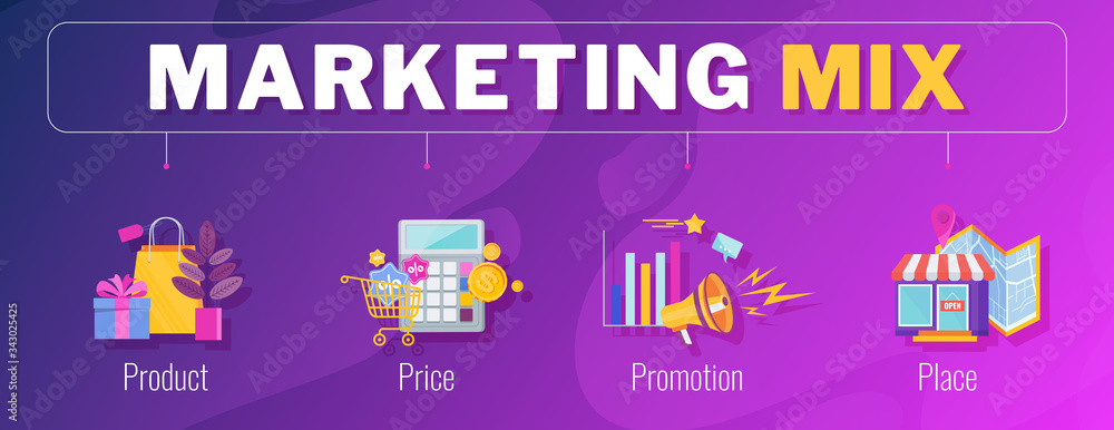 Four 4 PS marketing mix infographic flat vector illustration scheme ...