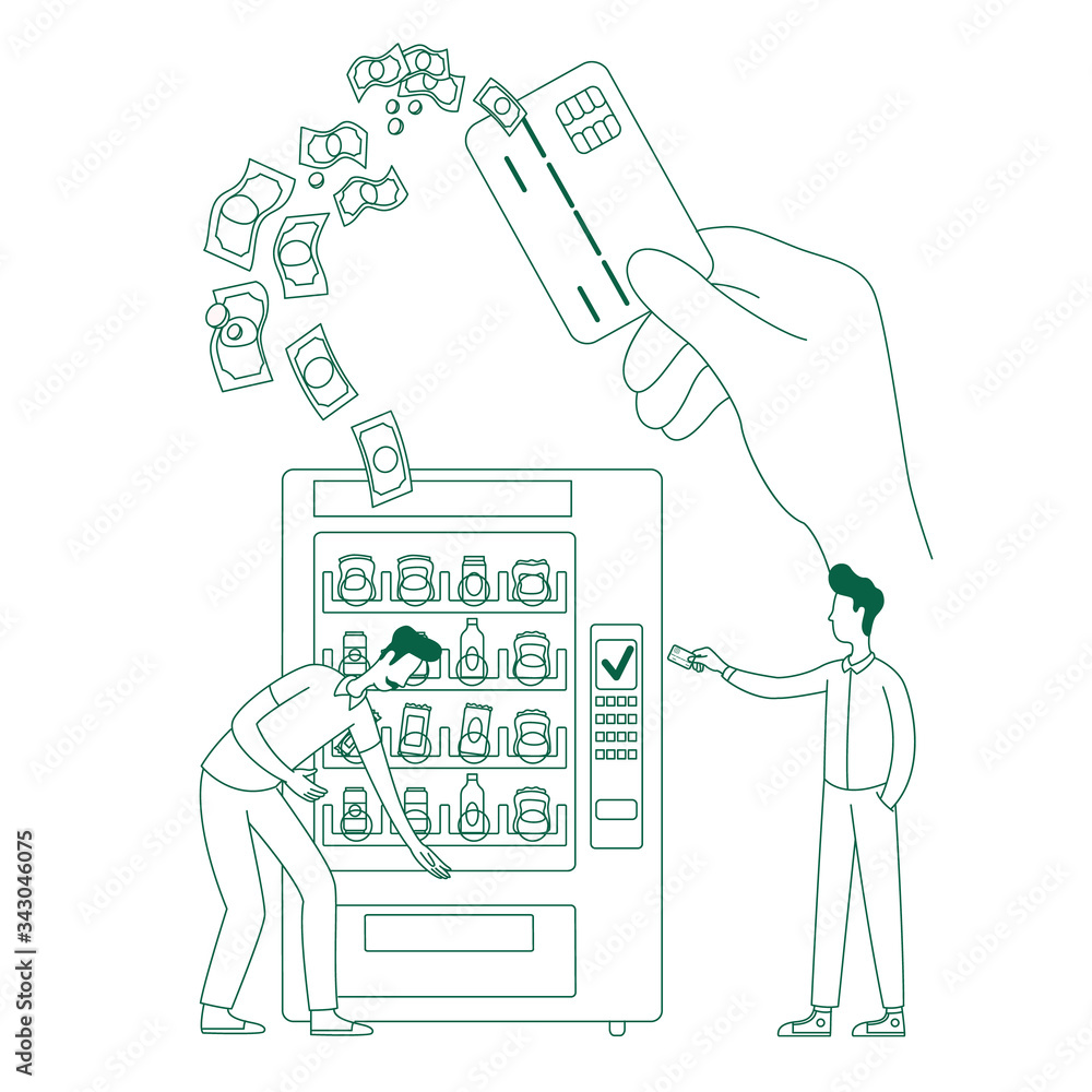 Cashless micropayment thin line concept vector illustration. People and ...