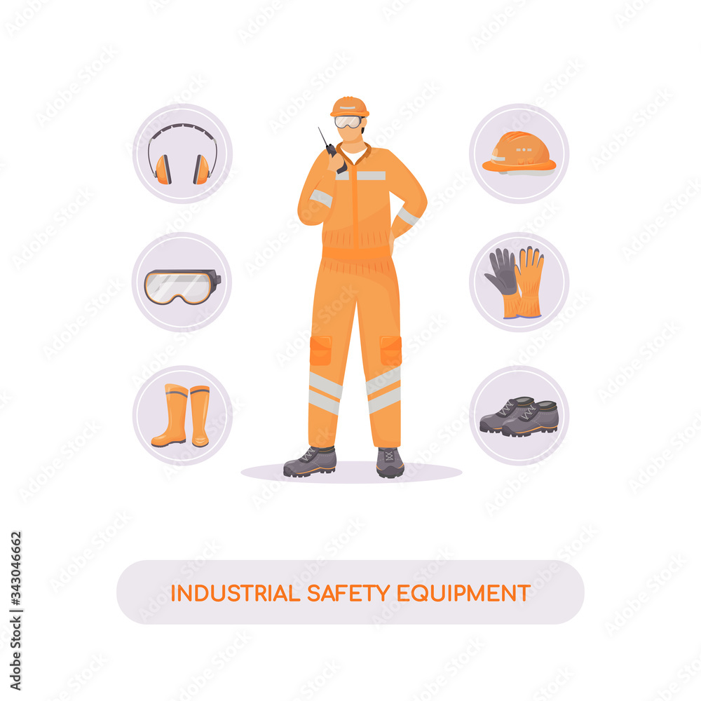 Industrial safety equipment flat concept vector illustration. Hardhat ...