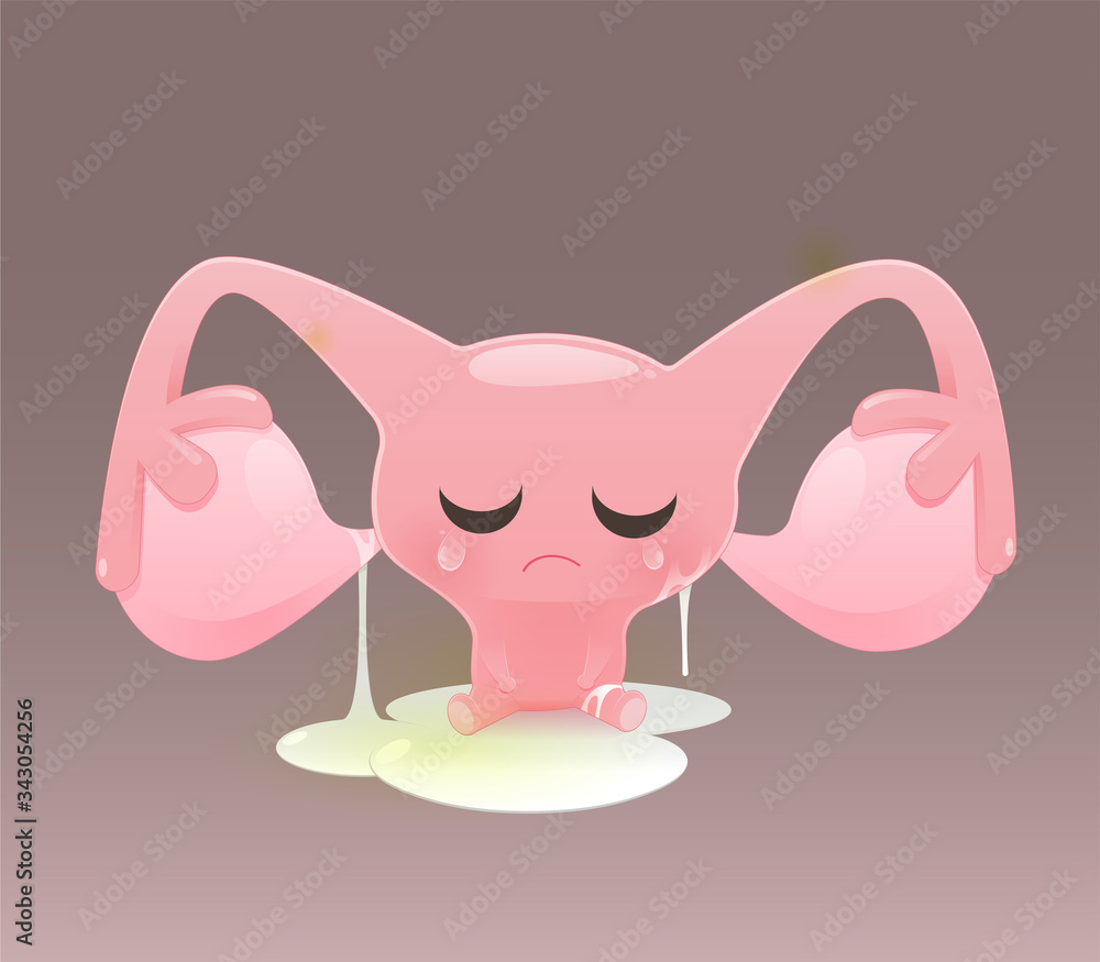 Uterus cartoon sadness because of leucorrhoea, Symptoms of genital ...