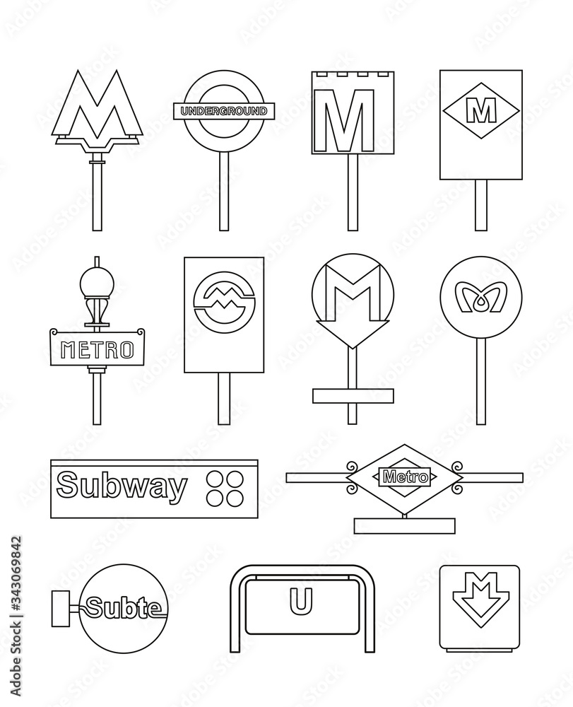 Metro signs in the cities of the world set. Vector illustration ...