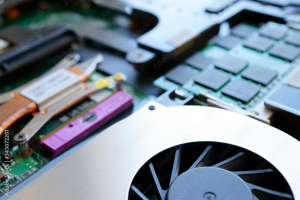 A cooling system of computer. A fan, cooler of central processing or ...