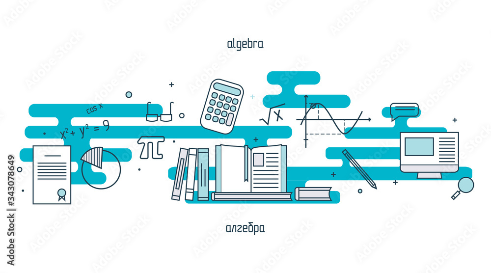 Algebra linear illustration set. Modern color thin line concept of ...