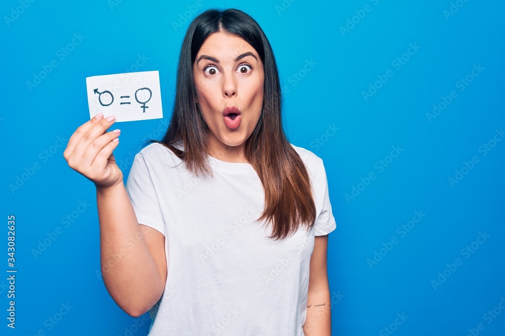 Beautiful Woman Asking For Sex Discrimination Holding Paper With Gender