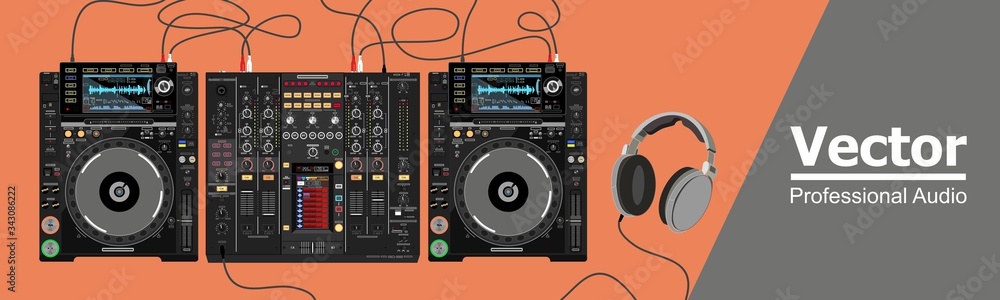 Realistic vector set of professional DJ equipment. CD players and a ...