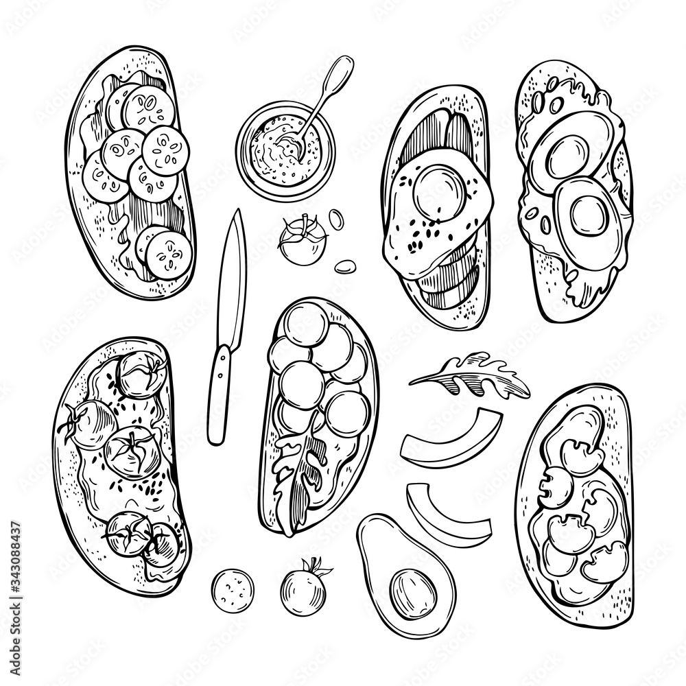 Hand drawn toasts on white background. Vector sketch illustration Stock ...