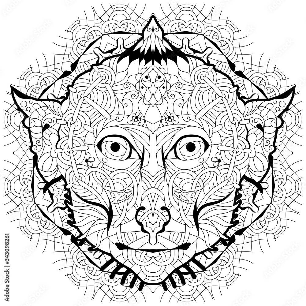 Zentangle monkey head with mandala. Hand drawn decorative vector ...