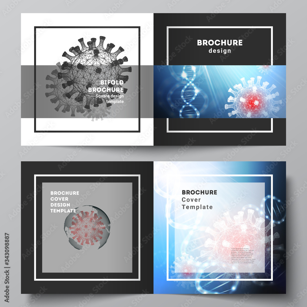 Vector layout of two cover templates for square bifold brochure, flyer ...