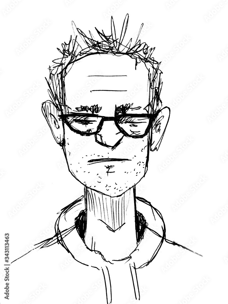 hand drawn sketch portrait of cartoon character young man in glasses ...