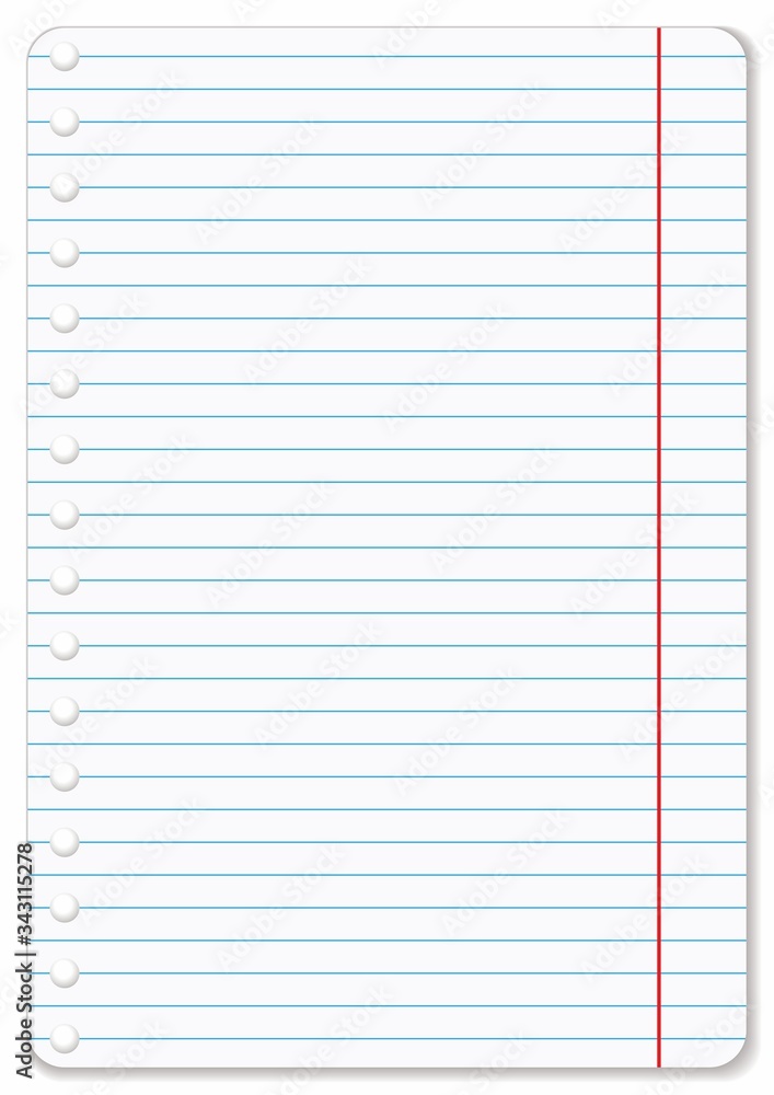 Notebook. Blank of note paper. Lined sheet. Mockup or template of graph ...