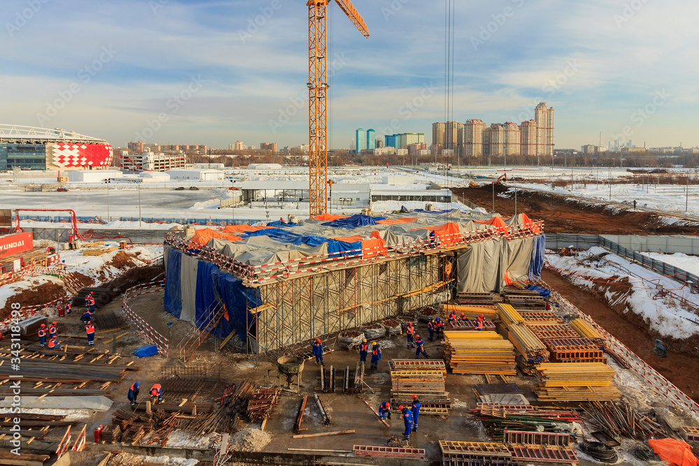 Construction site. Hoisting cranes. new multi-storey buildings ...