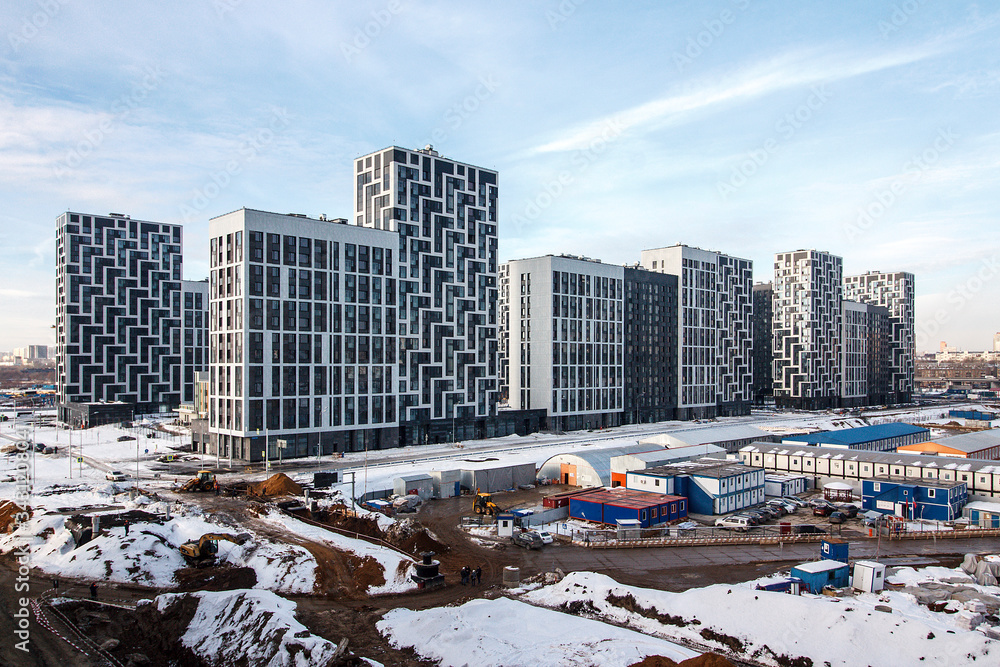 Construction site. Hoisting cranes. new multi-storey buildings ...