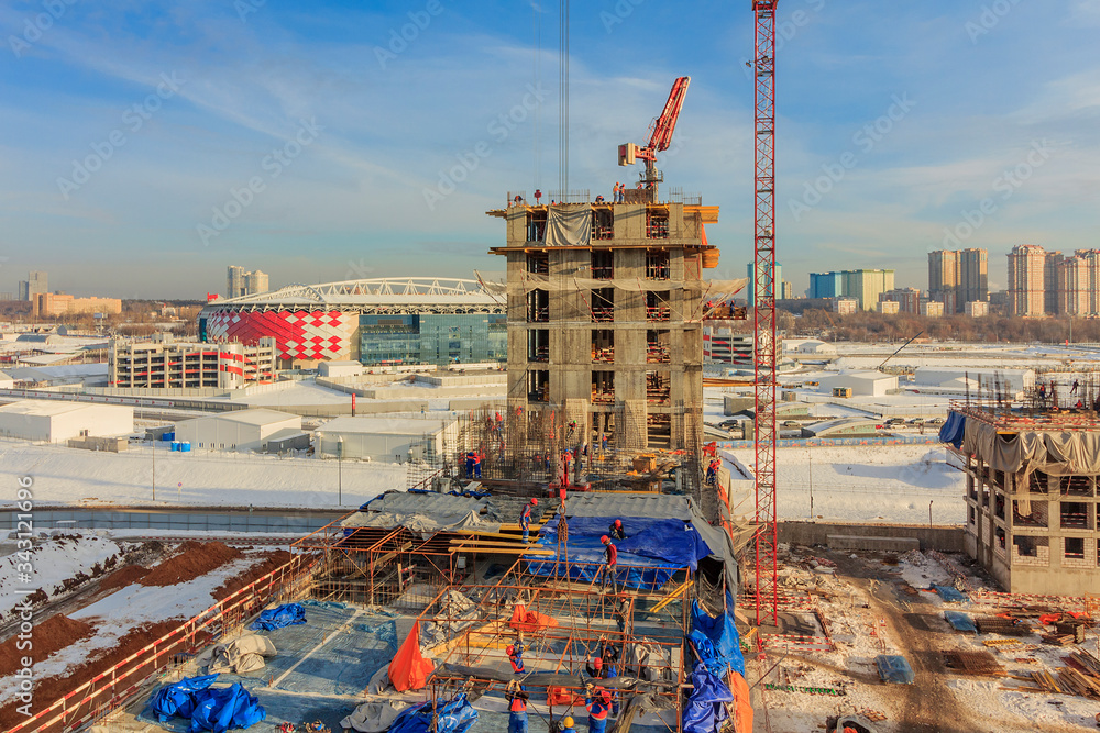 Construction site. Hoisting cranes. new multi-storey buildings ...