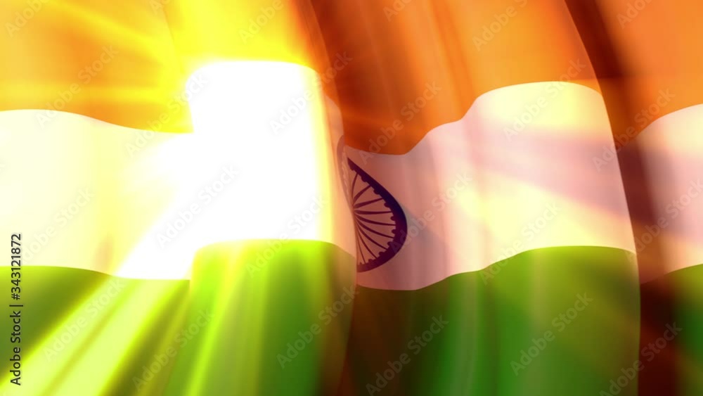 The sun shines through the waving flag of india. Waving indian flag for ...