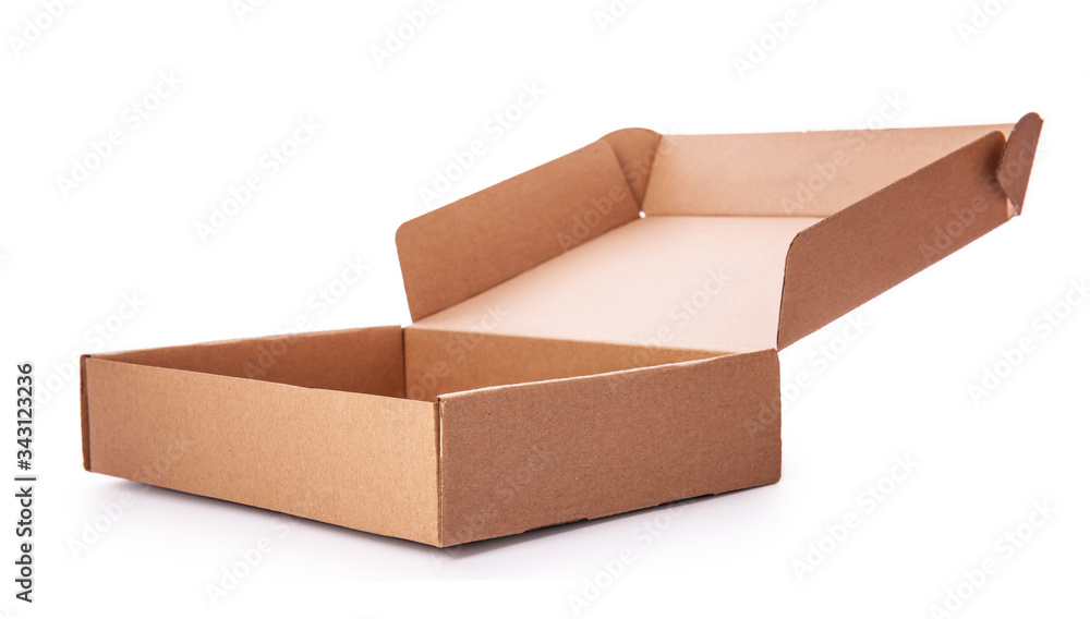Opened cardboard box isolated on white background. Carton delivery ...