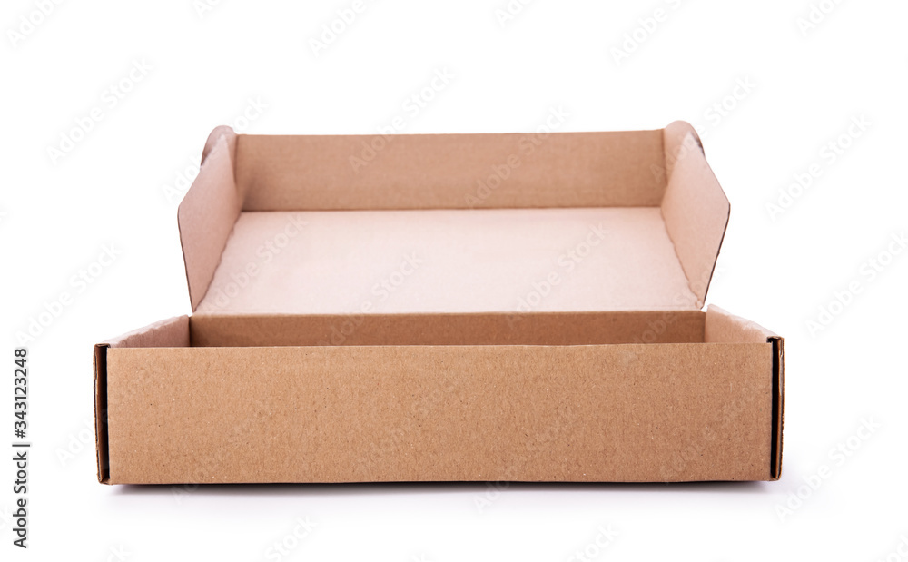 Opened cardboard box isolated on white background. Carton delivery ...