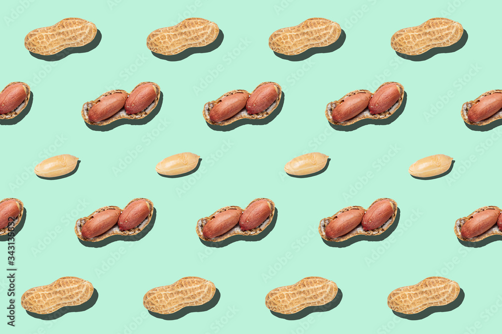 Peanuts pattern on light green background backdrop food nut texture ...