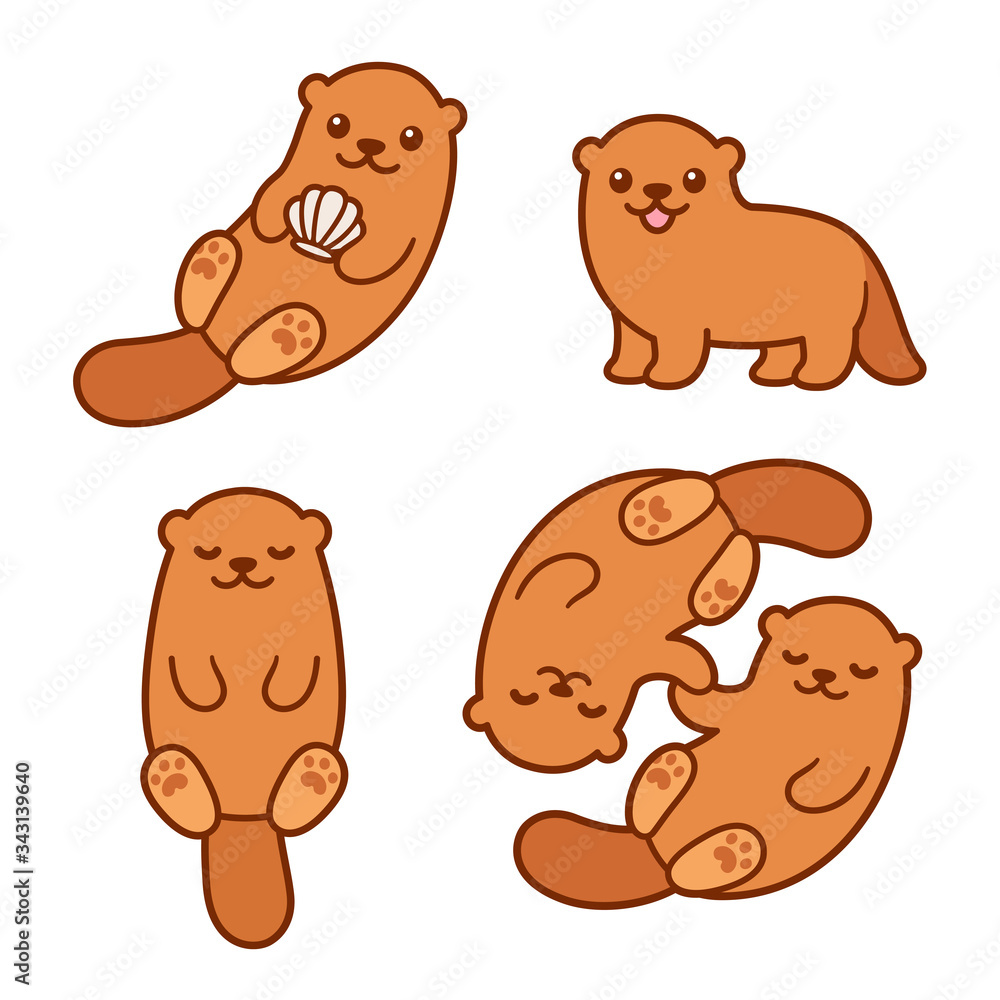 Cute cartoon otter couple Stock Vector | Adobe Stock