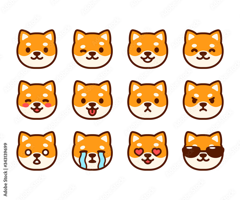 Cute Shiba Inu emoji set Stock Vector | Adobe Stock