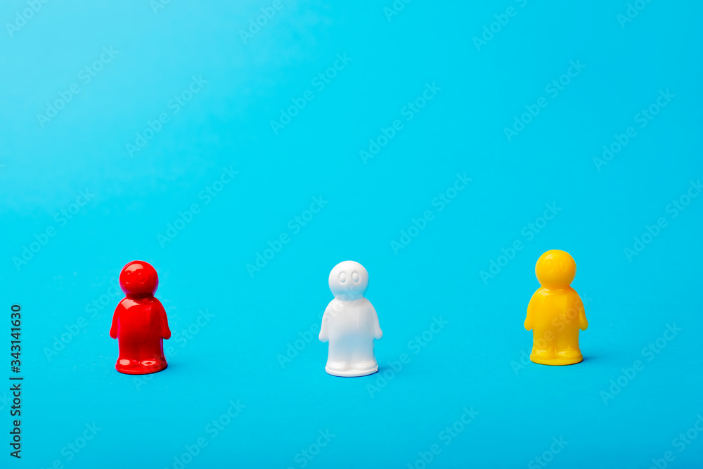Leadership concept. On a blue background, figures of men, a red figure ...