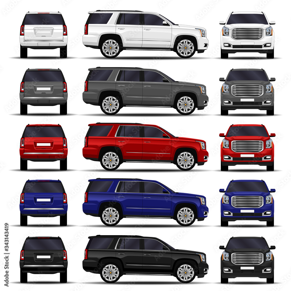 realistic SUV cars set. front view; side view; back view. Stock Vector ...
