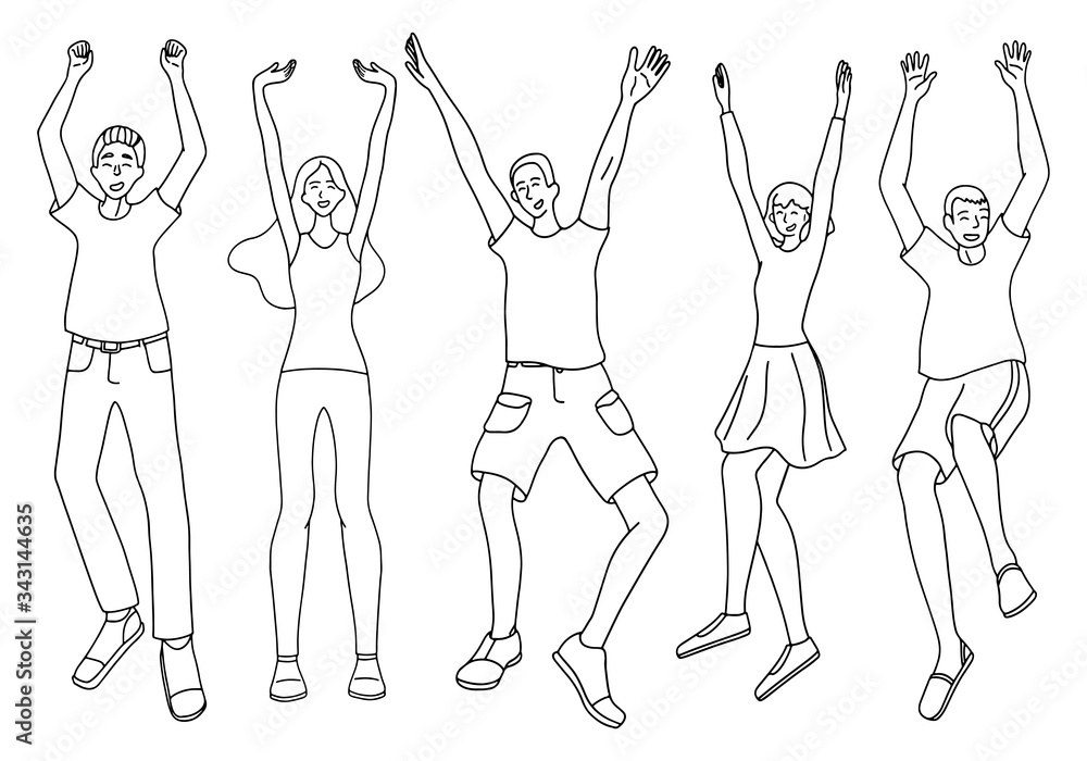 Set of illustration of happy, joyful people. Victory, luck, good mood ...