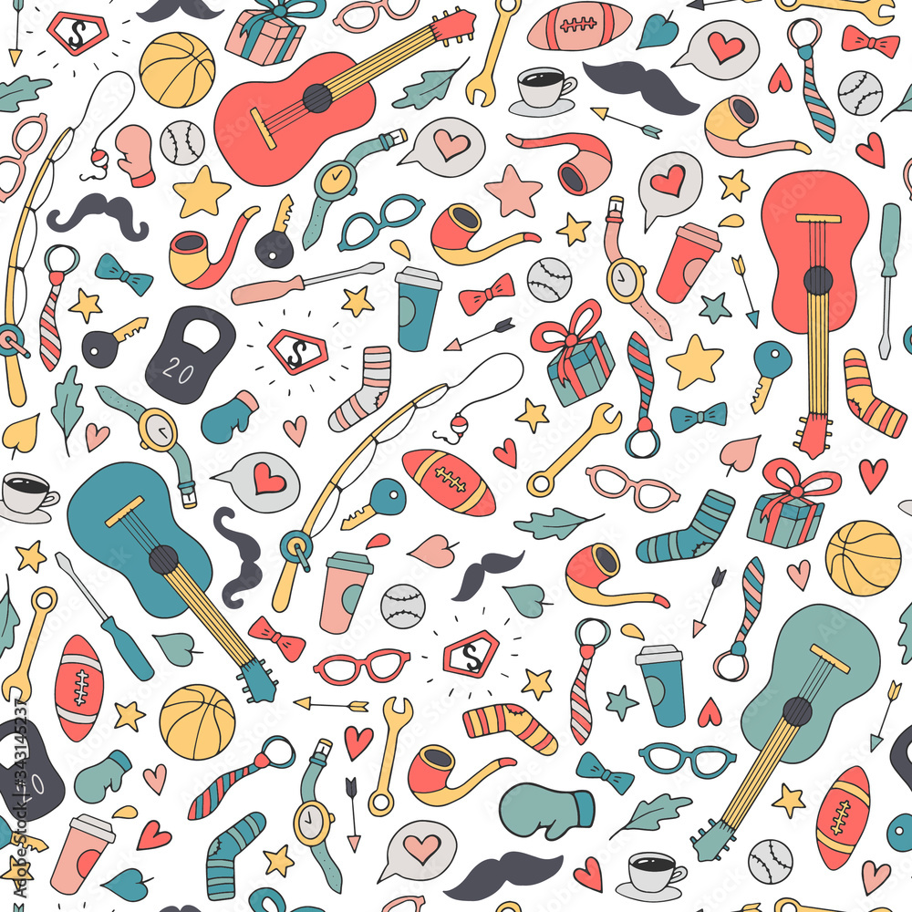 seamless pattern for Father's day created from hand drawn doodles. Good ...