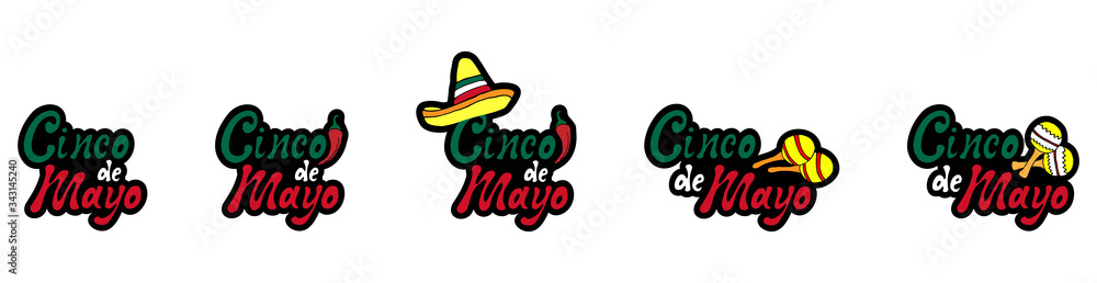 Sticker set Cinco de mayo handwritten lettering phrase design in colors ...