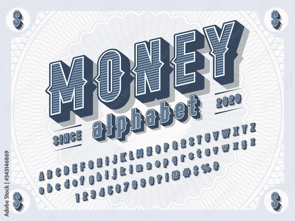 3D retro money alphabet design with decorative elements Stock Vector ...