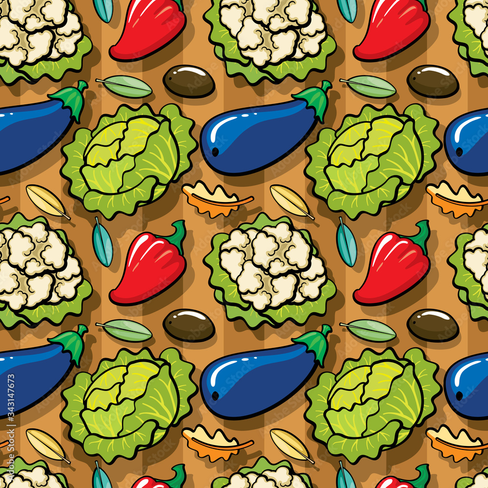 Seamless texture of bright cartoon garden vegetables on a sand ...