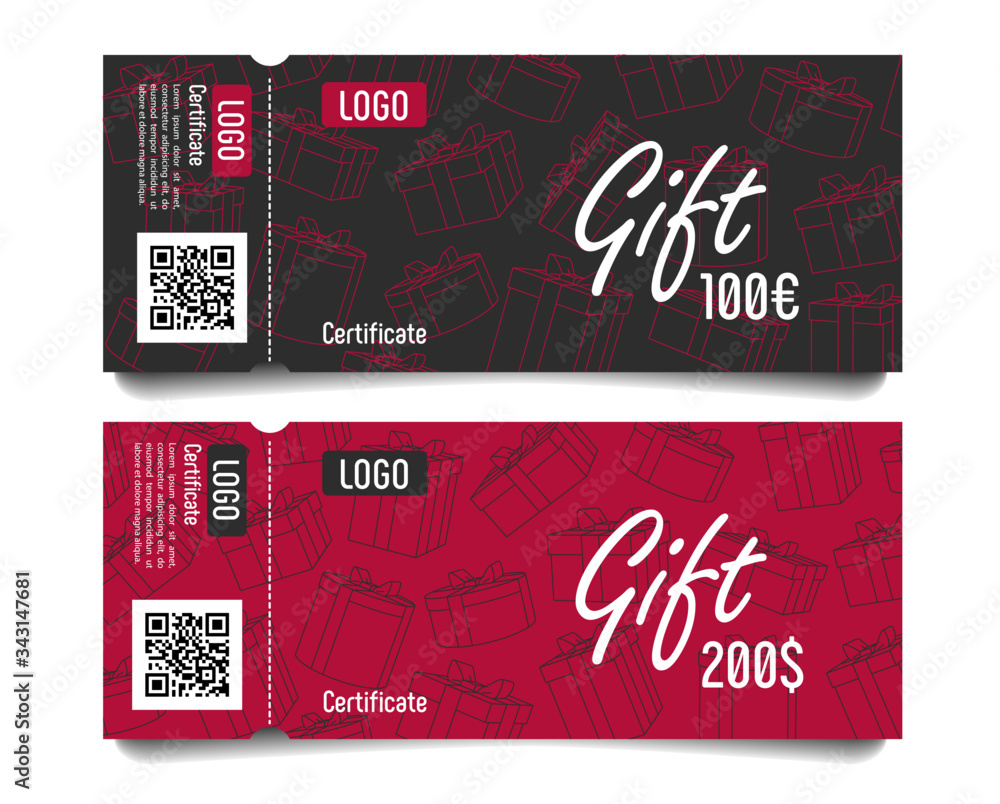 Vector gift voucher of invitation flyer layout template with gift boxes ...