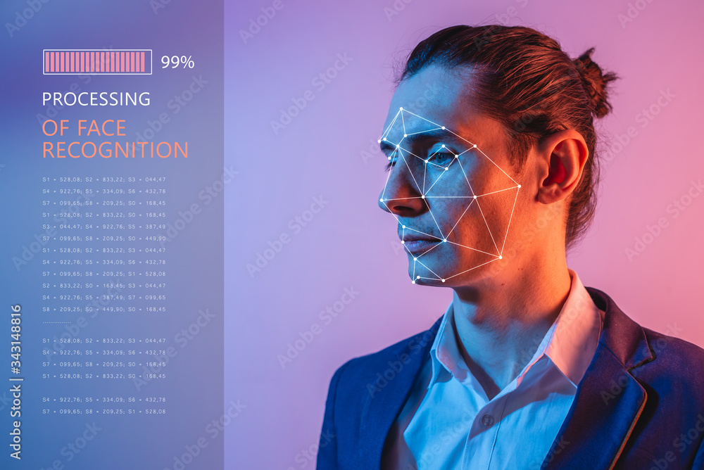 Foto de Recognition of a male face by layering a mesh and the ...